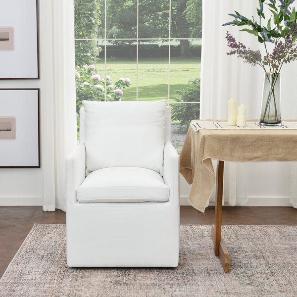 Wade Logan® Cheryal 25" Wide Modern No Assembly Upholstered Linen Down Fill Dining Armchair with ...